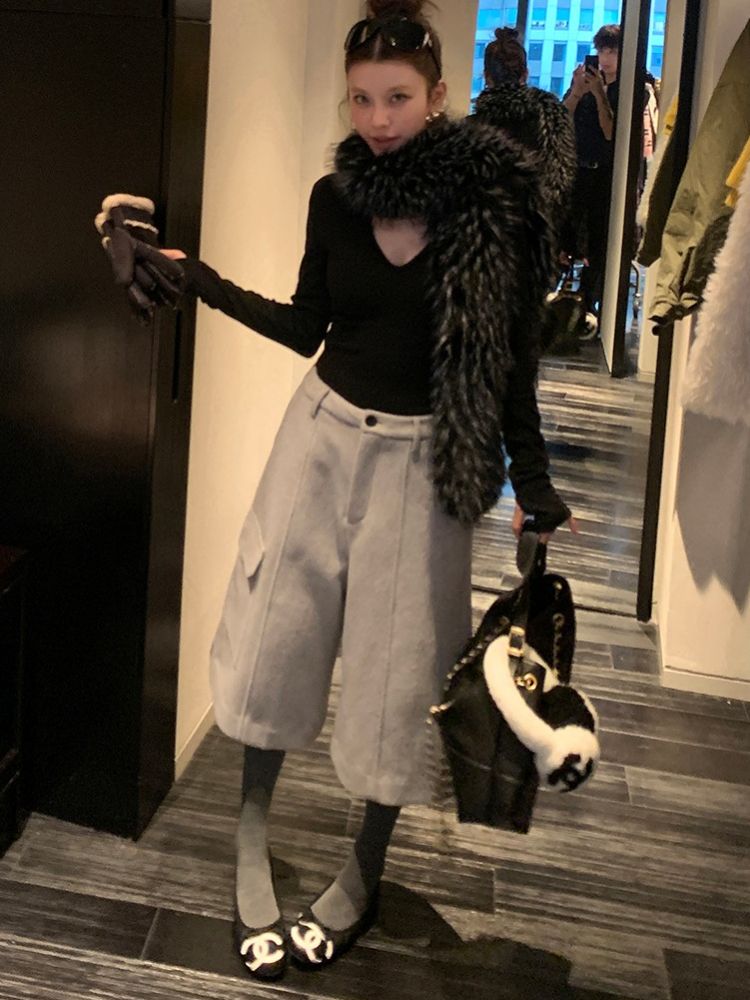 DULA Wool Paired Fleece Seven-Part Wide Leg Pants : 프티베 petitbe