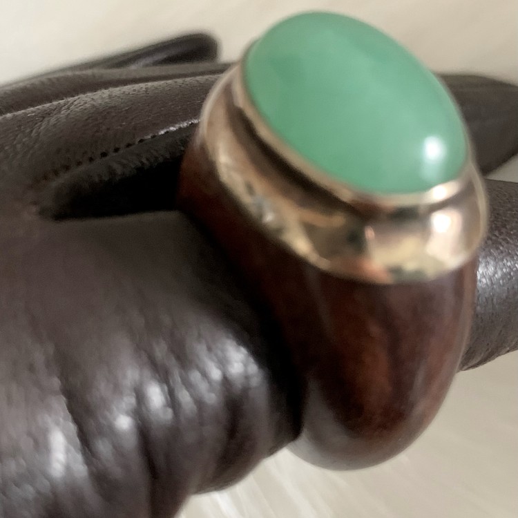 vintage green agate inlaid wood ring : cosetti