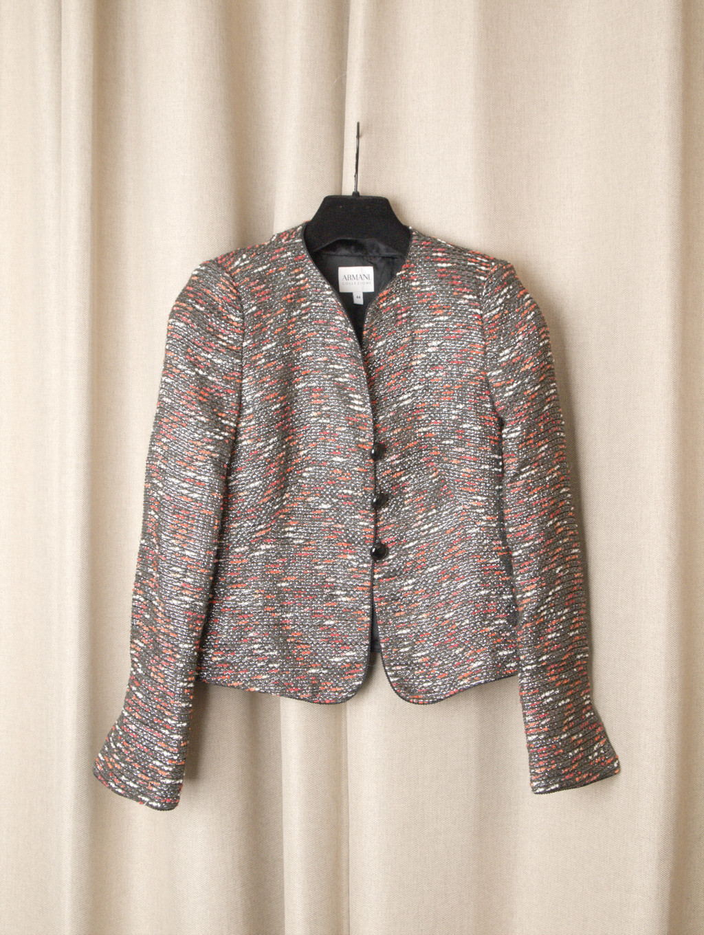 ARMANI COLLEZIONI Collarless Tweed Jacket : Cobg