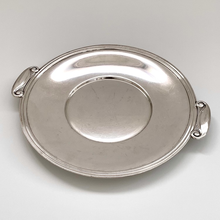 silver plated art deco round tray with handles : cosetti