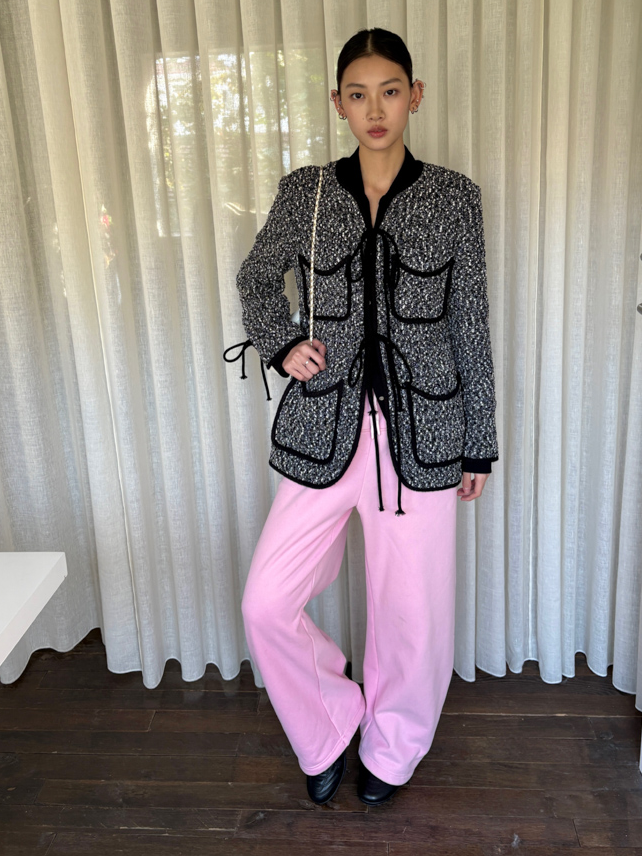 vintage silhouette strap round-necked small fragrant pocket coat : 니에 nieh