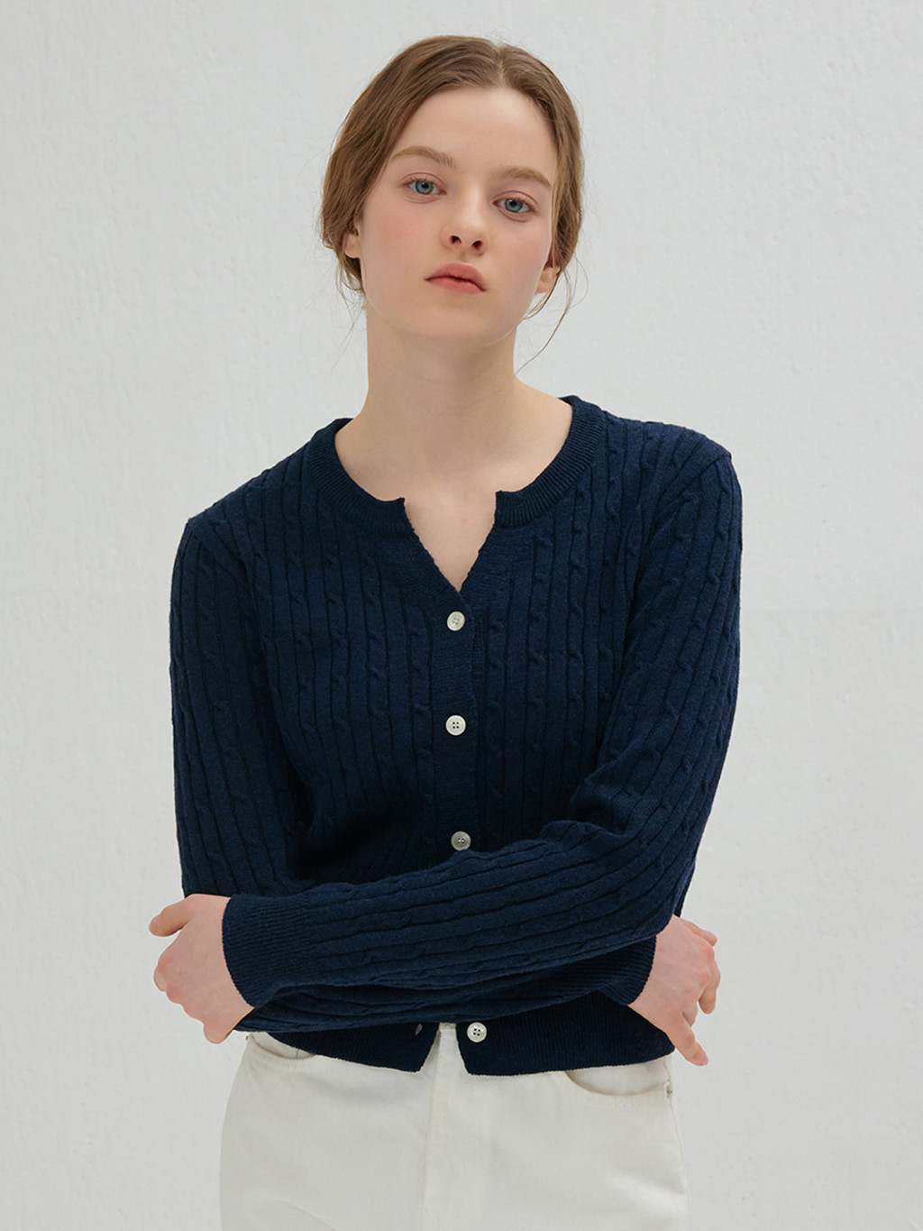 CABLE SLIT KNIT NAVY : camino
