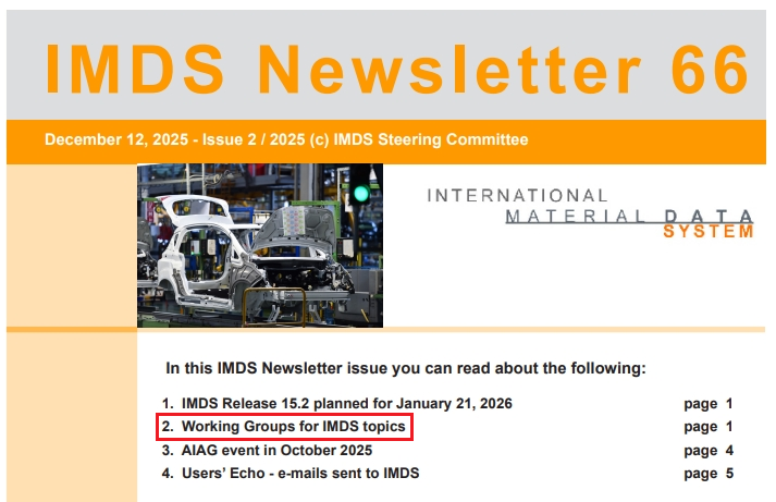 IMDS update: IMDS Working Groups & Key topics : MDSKorea Newsletter