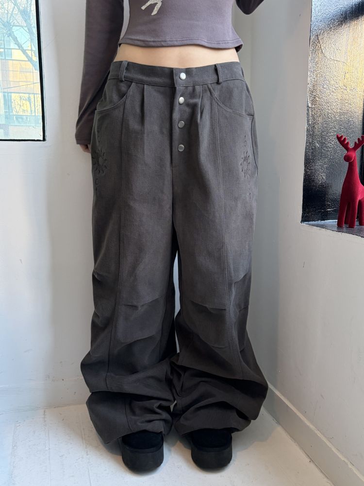 million embroidered snap button pants (2color) : 해브빈