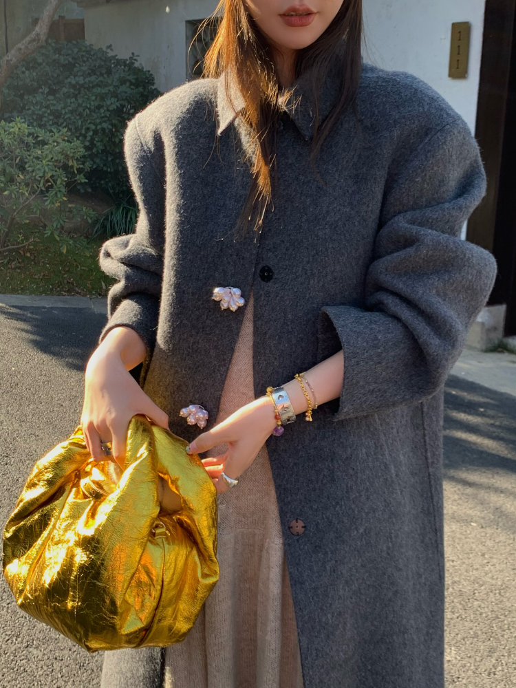 LRIB Full Wool Pearl Buttoned Double-Sided Wool Coat : 유스키트 YOUTHKIT