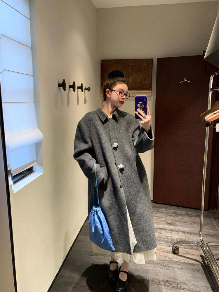 LRIB Full Wool Pearl Buttoned Double-Sided Wool Coat : 유스키트 YOUTHKIT