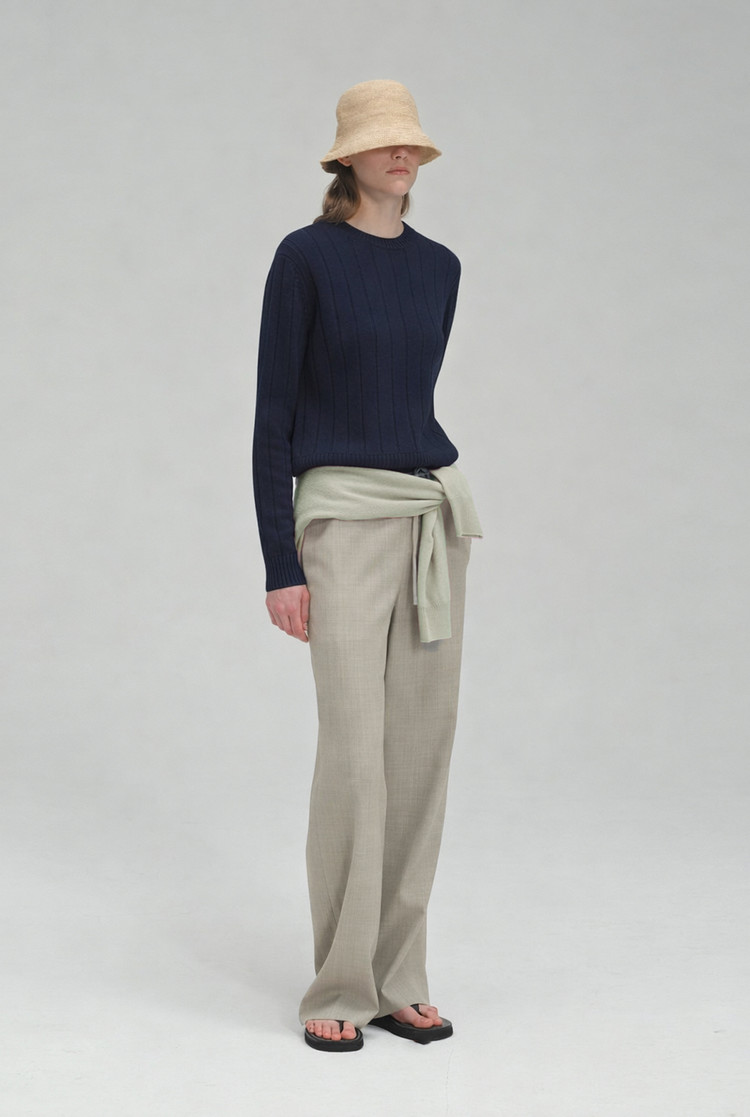 Wide Rib Sweater in cashmere & wool_Deep Navy : STOFÊ 스토프