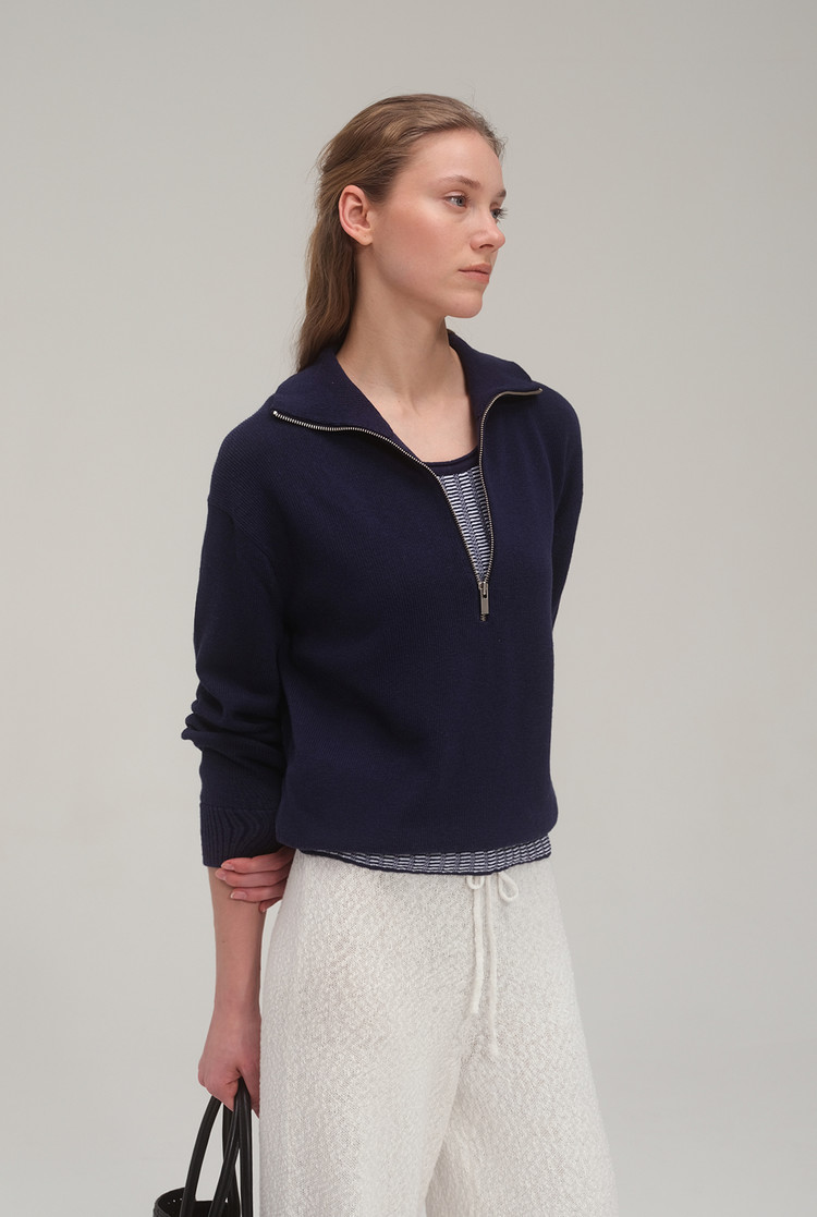 [Low in Stock] Half zip sweater and tank top set_Navy : STOFÊ 스토프