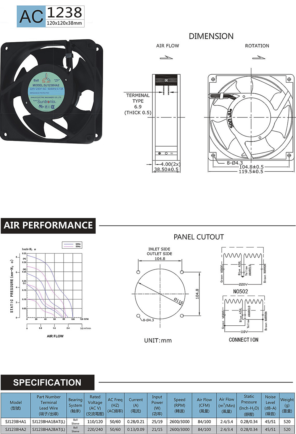SJ1238HA2 BAT, SJ1238HA1 BAT, 선트로닉스, 오리엔트, SUNTRONIX, ORIENT, 쿨링팬, FAN ...