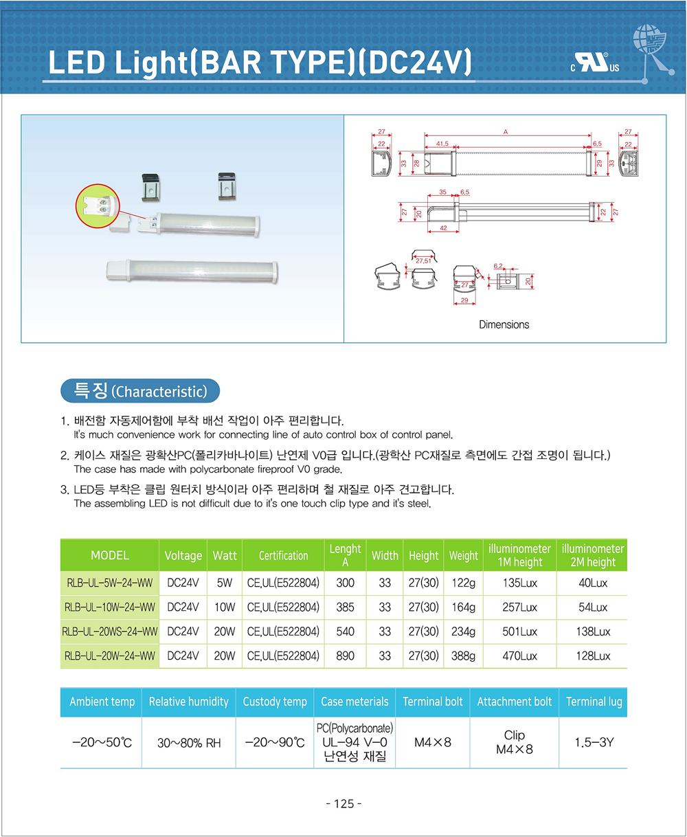 RLB-UL-20WS-24-WW , 런전자, UL LED, 판넬용 UL LED, LED바, 엘이디바, 판넬용 LED : 투에스케이