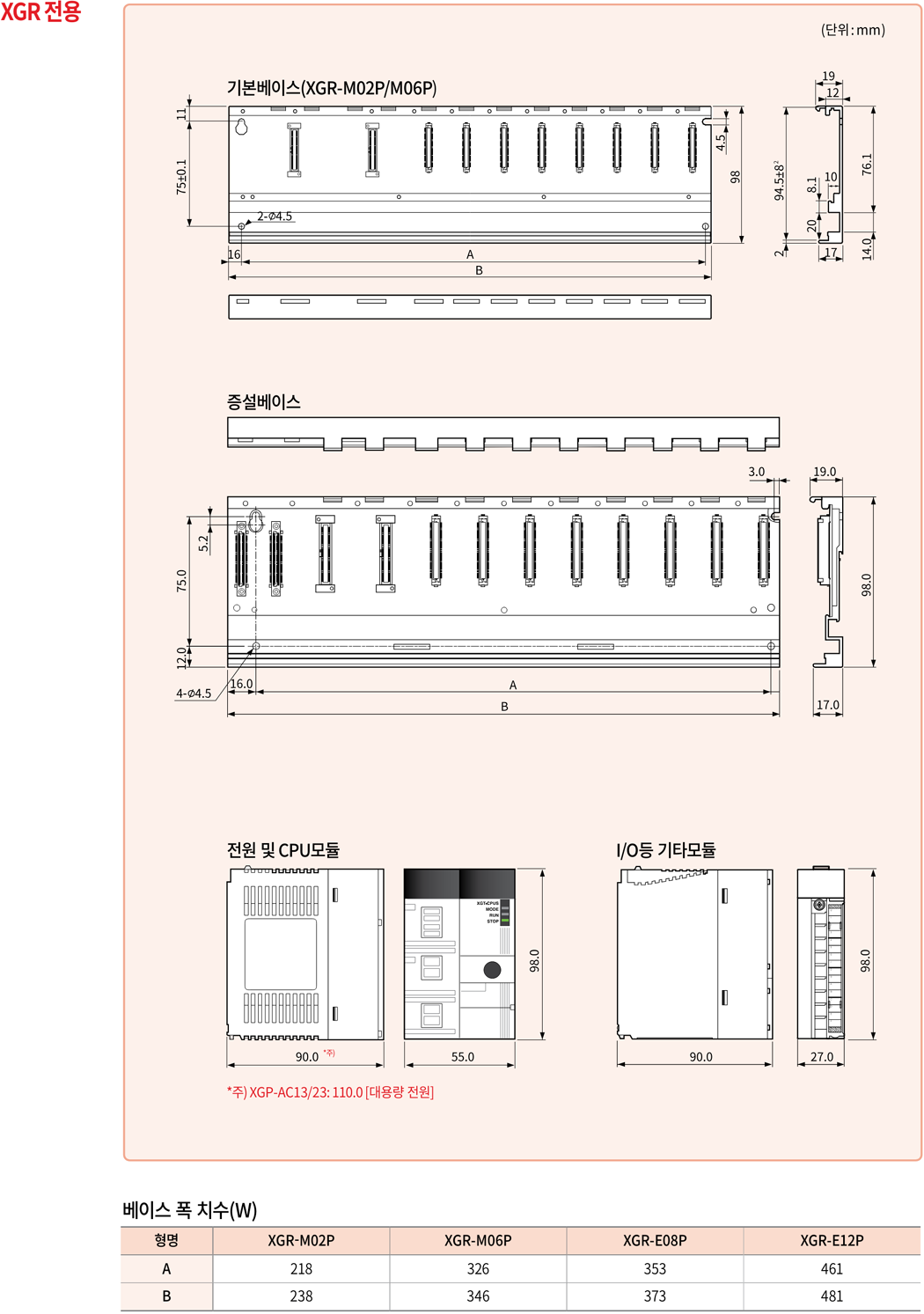 XGR-E12P-G3, 12슬롯, 증설베이스, XGR 베이스, XGR BASE : 투에스케이