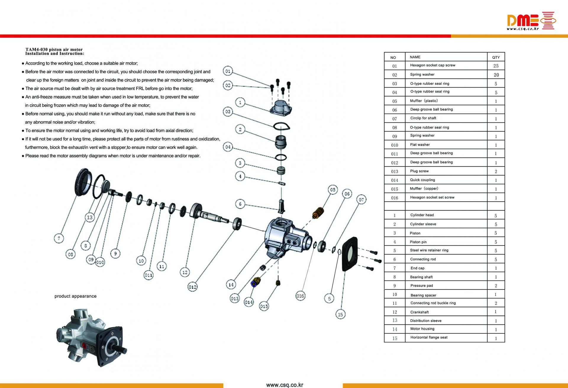 TAM4-010(DAM1) TAM4-015(DAM3) TAM4-030(DAM5) TAIYO Piston Air Motor ...