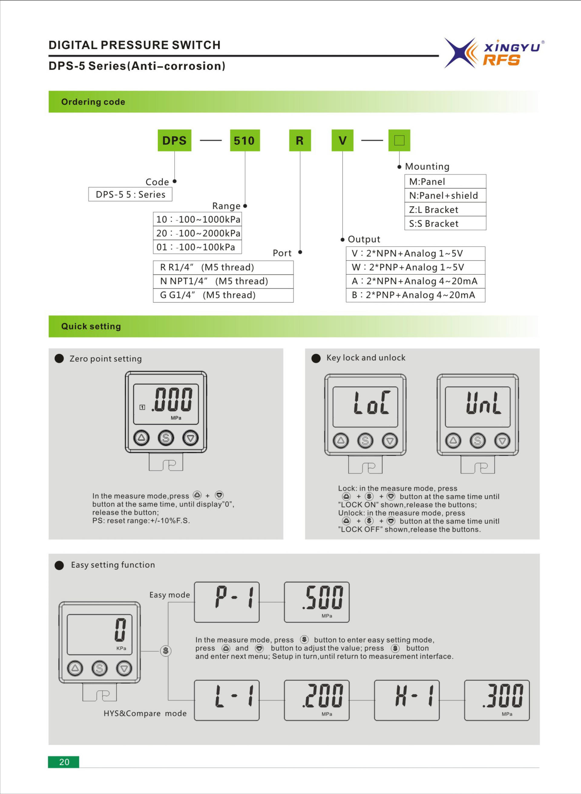 DPS-5 DPS-501 DPS-520 DPS5 DPS501 DPS520 Digital Pressure Switch RFS ...