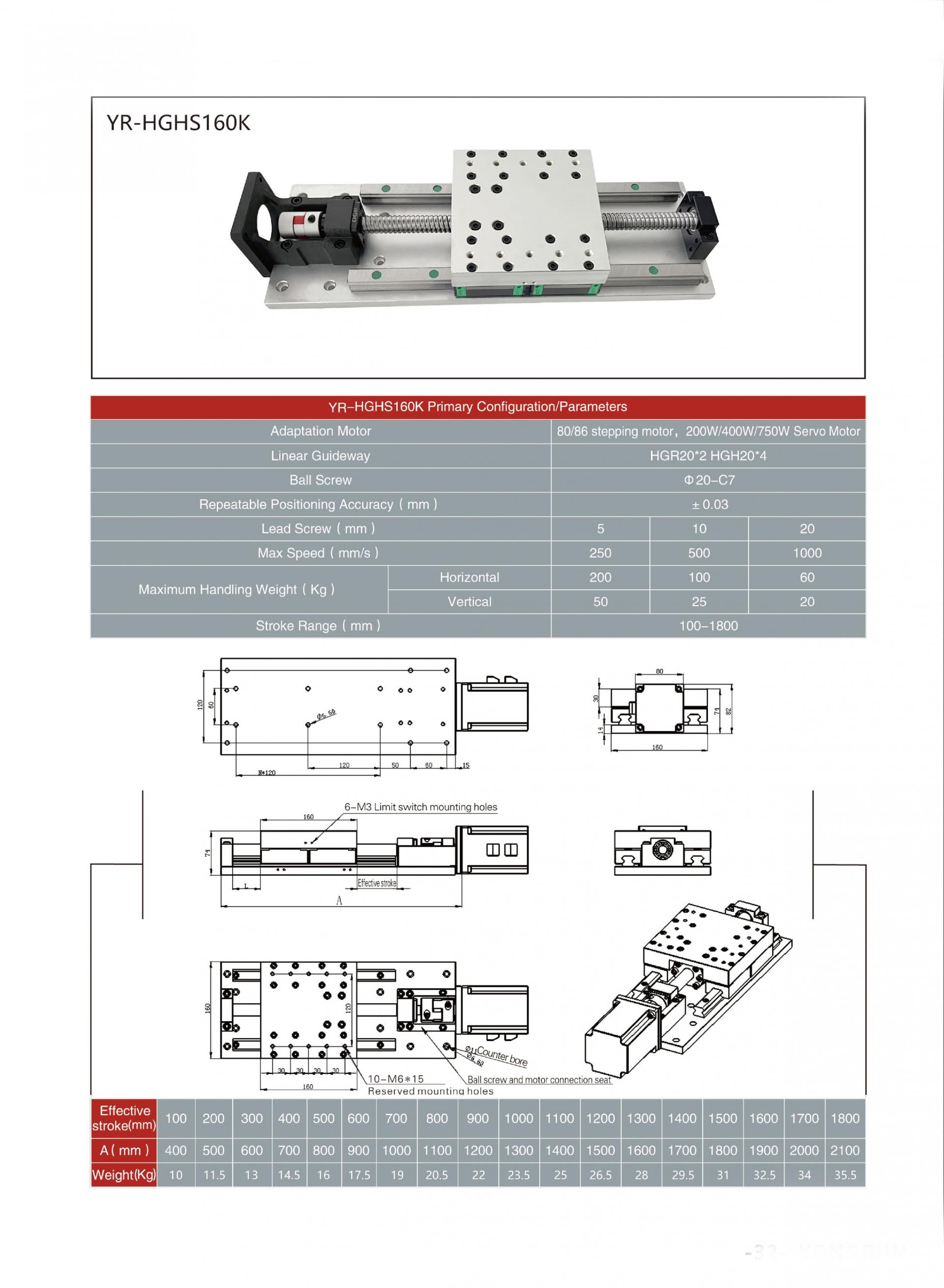 YR-HGHS160K High precision XY linear actuato XY축 엑츄에이터,C80/86 stepping ...