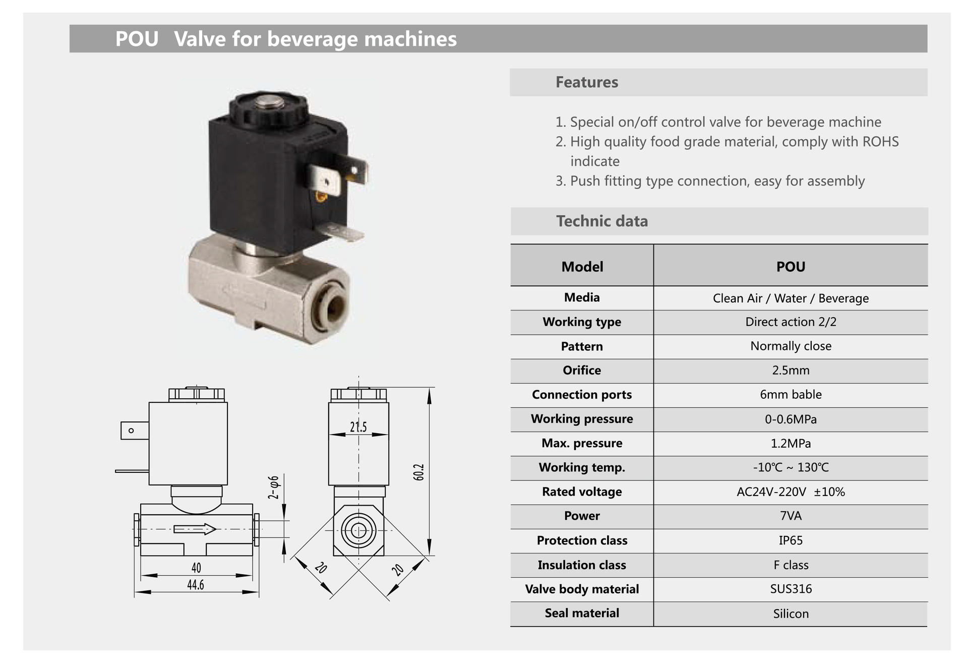 POU (2/2way,NC,SUS316,Beverage Machines Solenoid Valve) 음료수자동판매기 ...