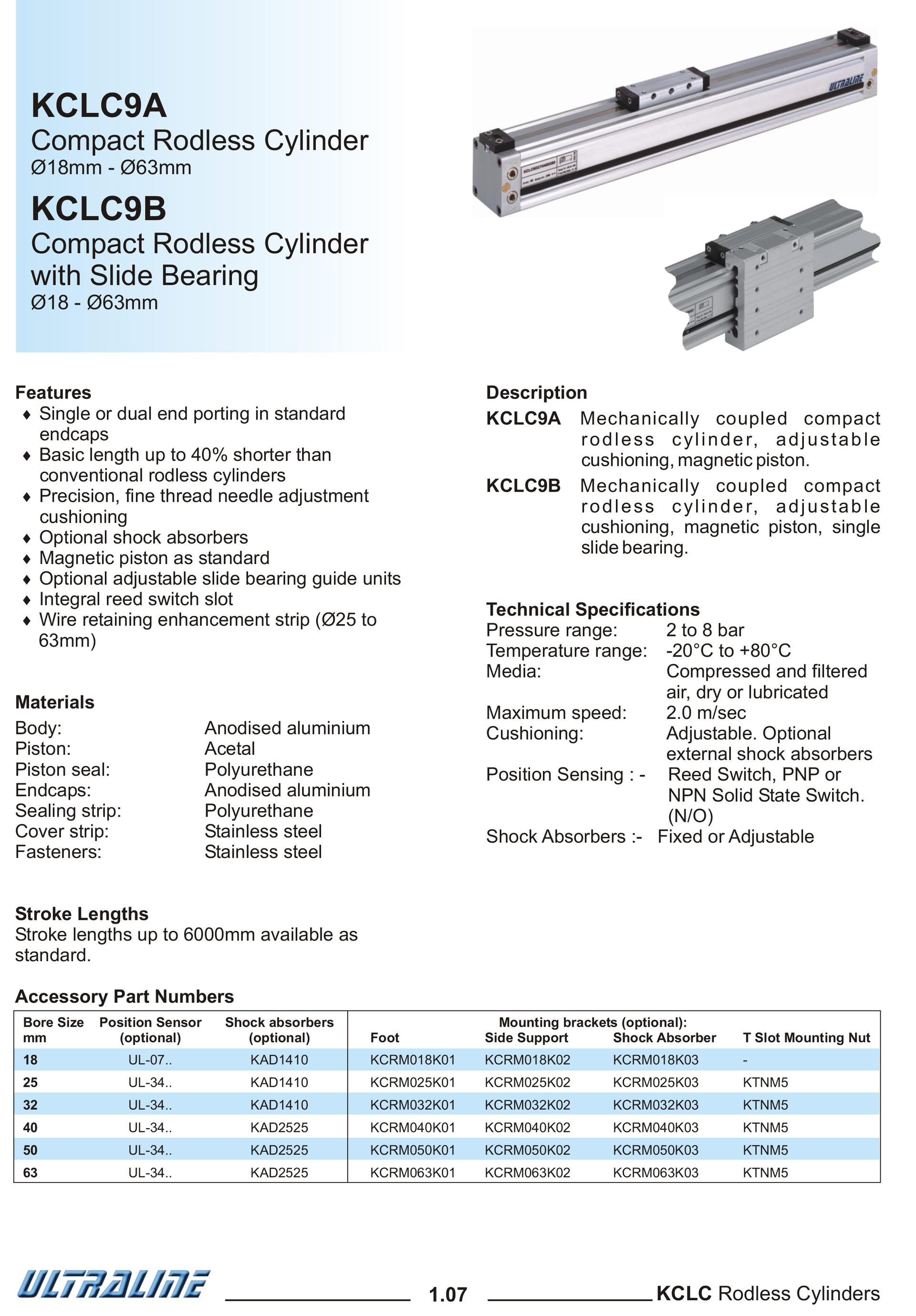 KCLC9A KCLC9B Compact Cylinder 콤팩트 실린더 Rodless Cylnder 콤팩트로드레스 실린더 컴팩트 ...