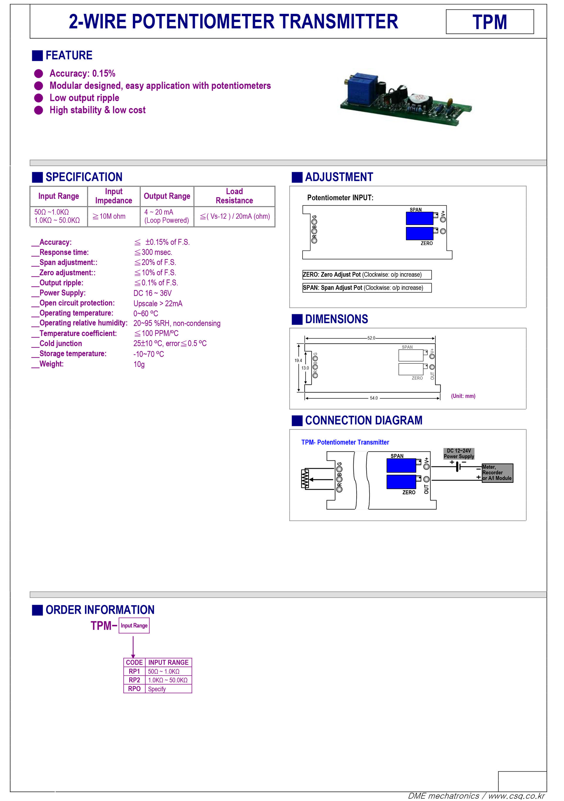 TPM TT (2-2-Wire Potentiometer Transmiter) (2-Wire) Potentiometer ...