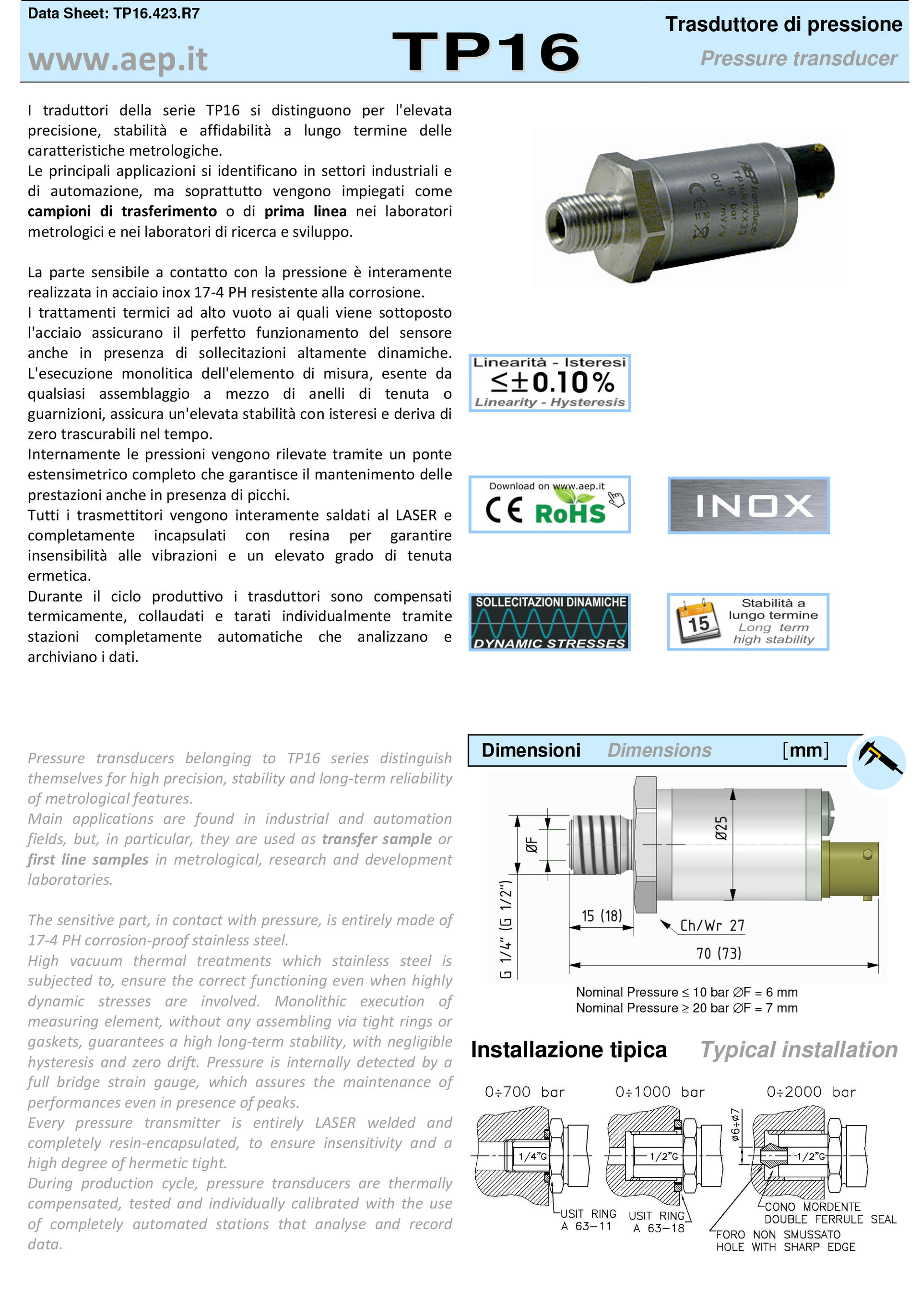 Pressure Transducers TP1 TP8 TP15 TP16 TP38 DF2R TP8 TPL2L IP7DN DF2 Pressure Transducers ...