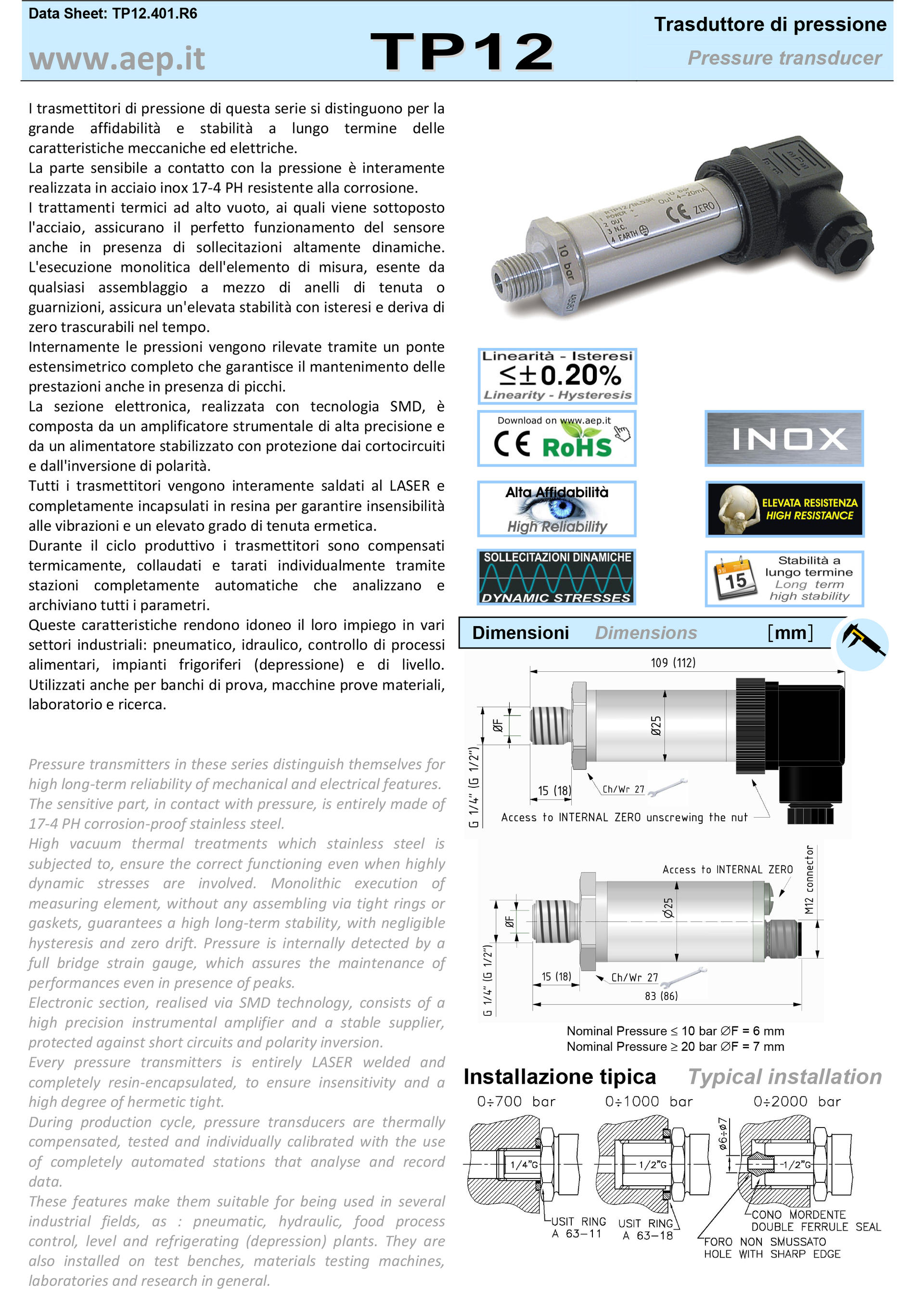 TP12(TP12-BL)(TP12-BE)(TP12-BC) Pressure Transducers Pressure ...