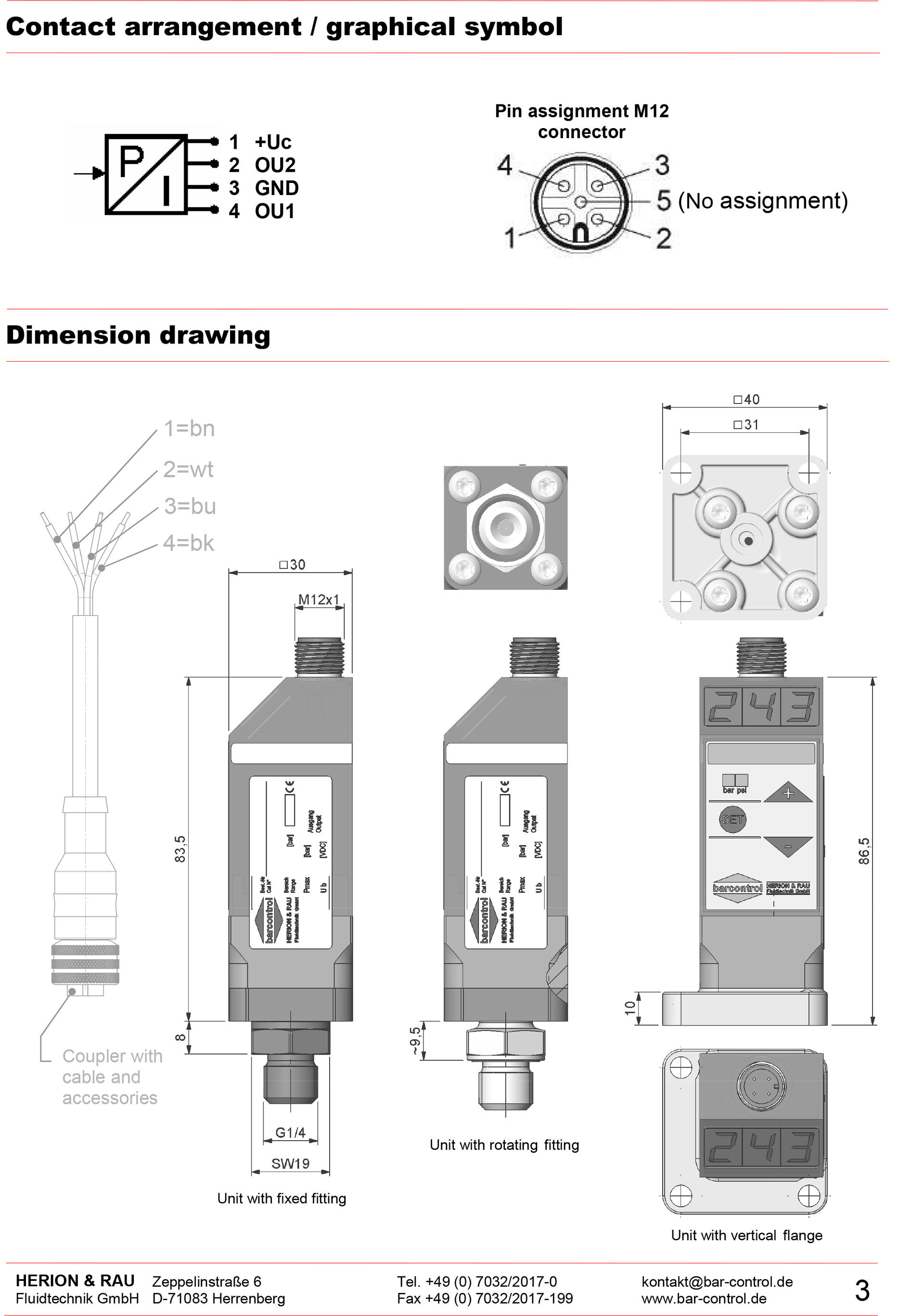EDH EDH-2-100 EDH-2-250 EDH-2-400-C Bar Control Digital Pressure Switch ...