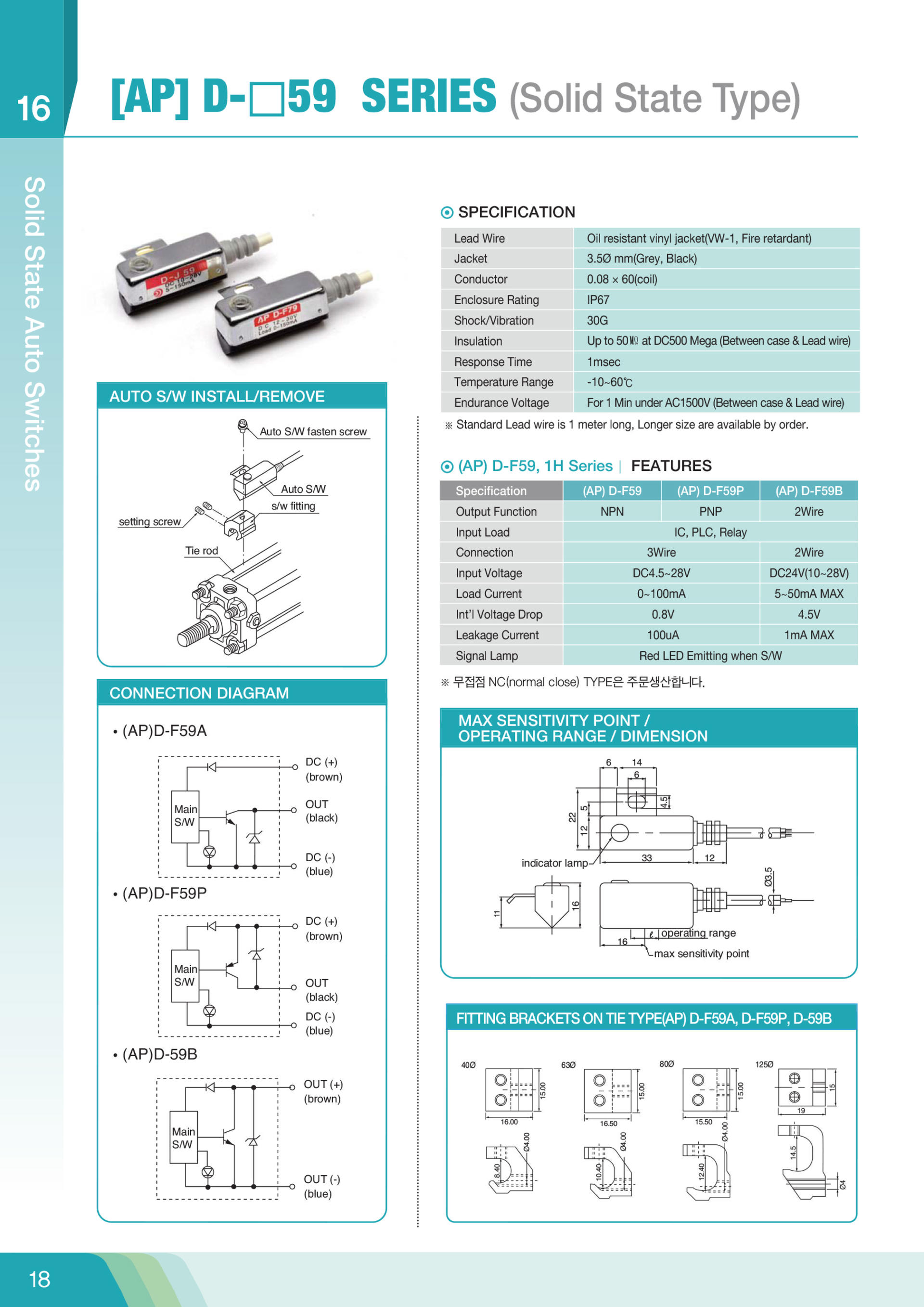 D-F59 D-J59 (DF59, DJ59) (Solide State, Auto Switch) 실린더 오토 스위치 실린더 근접 ...