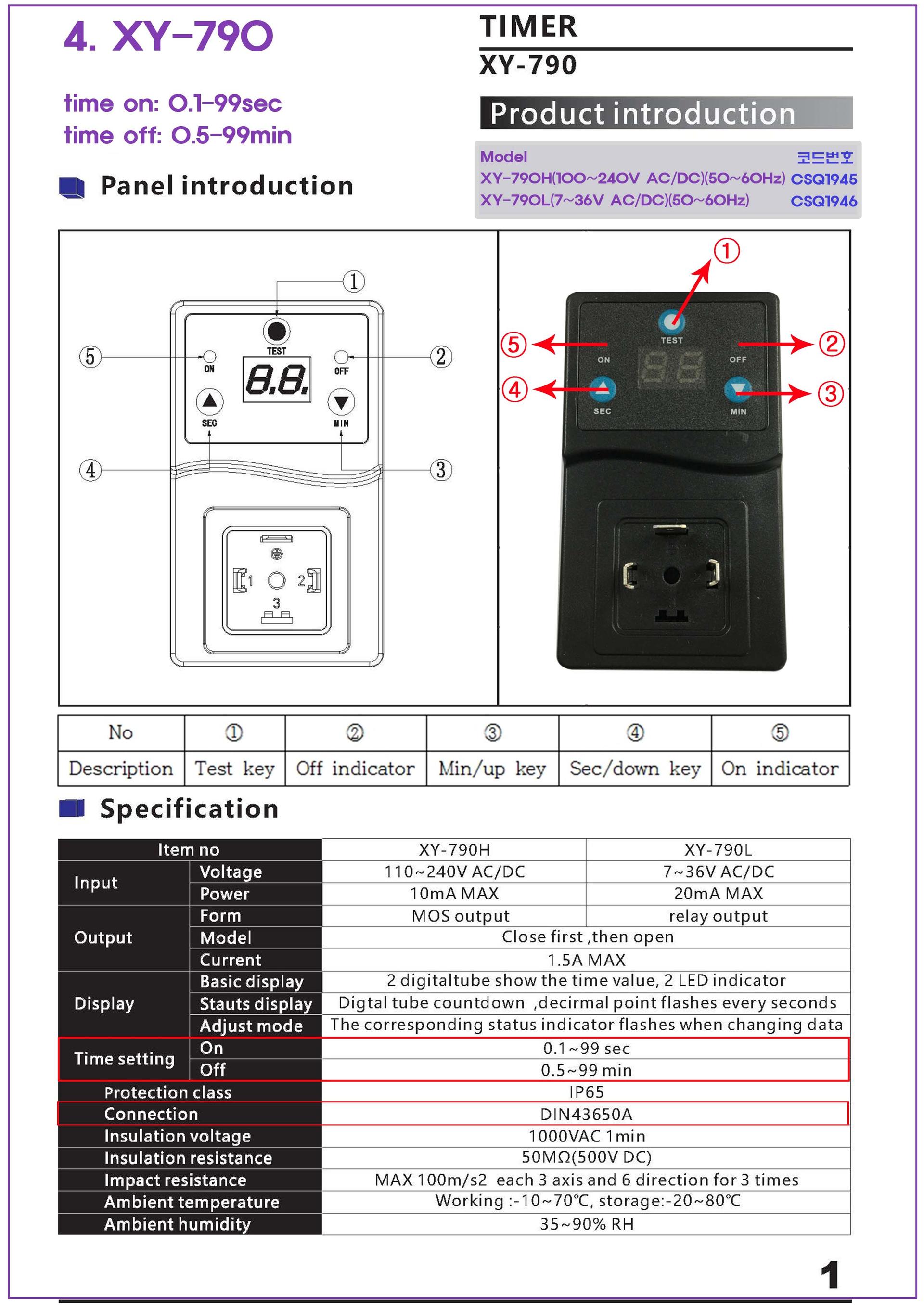 XY-790H XY-790L (XY790) XY-2000) (XY2000) only Digital Electronic timer ...