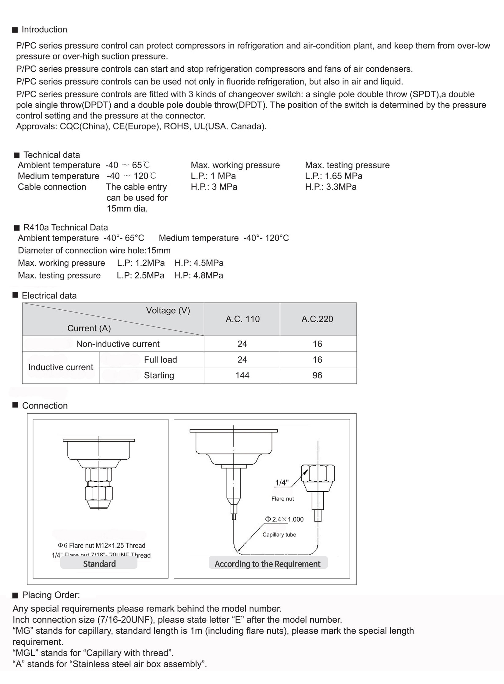 (P10,PC10) (P6,PC6,P20D,PC20D) (P30D,PC30D) Pressure Switch Electric ...