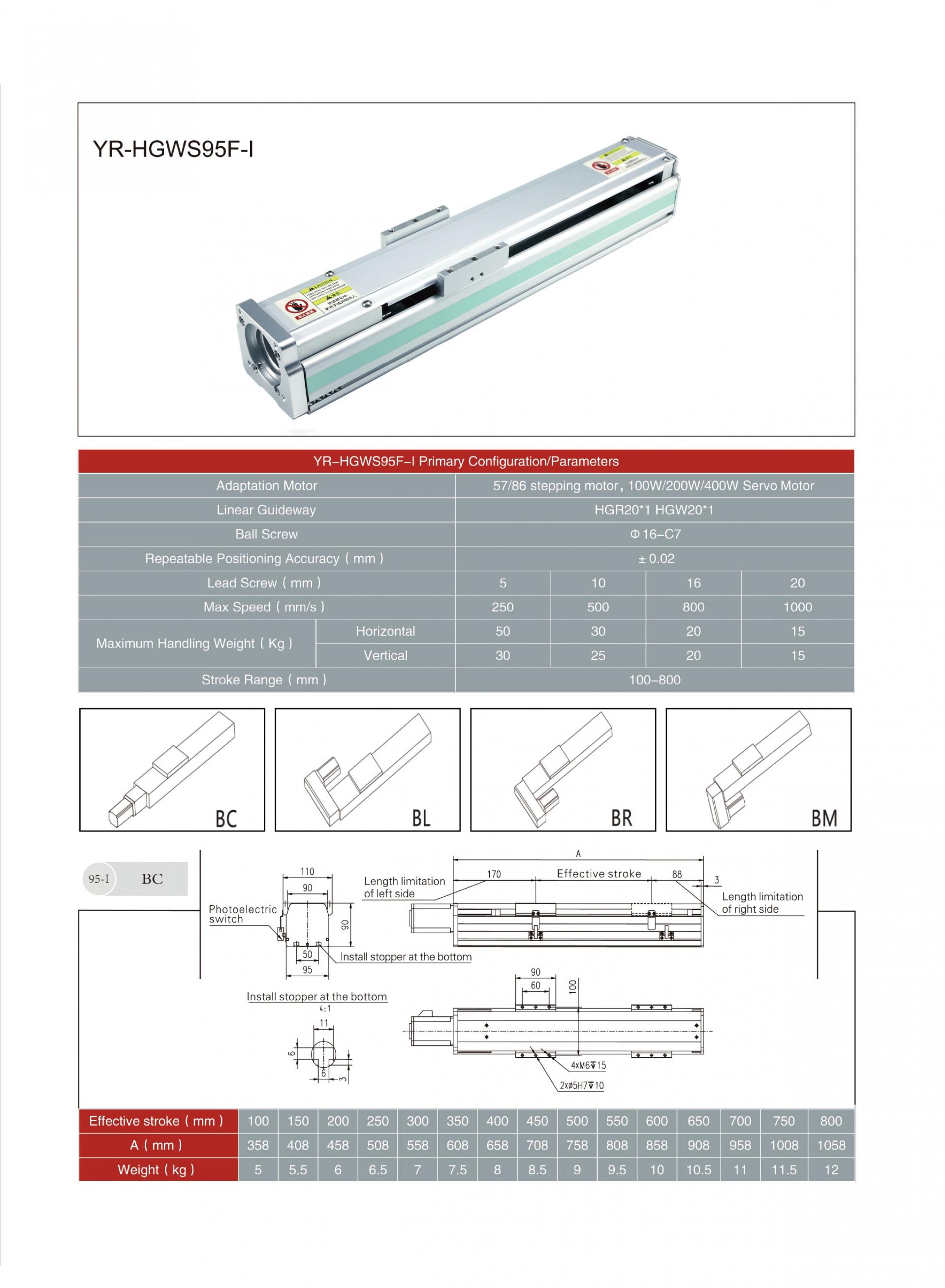 YR-HGWS95F-I 리니어 스테이지 ball screw slide linear stage XYZ Linear Stage 3축 ...