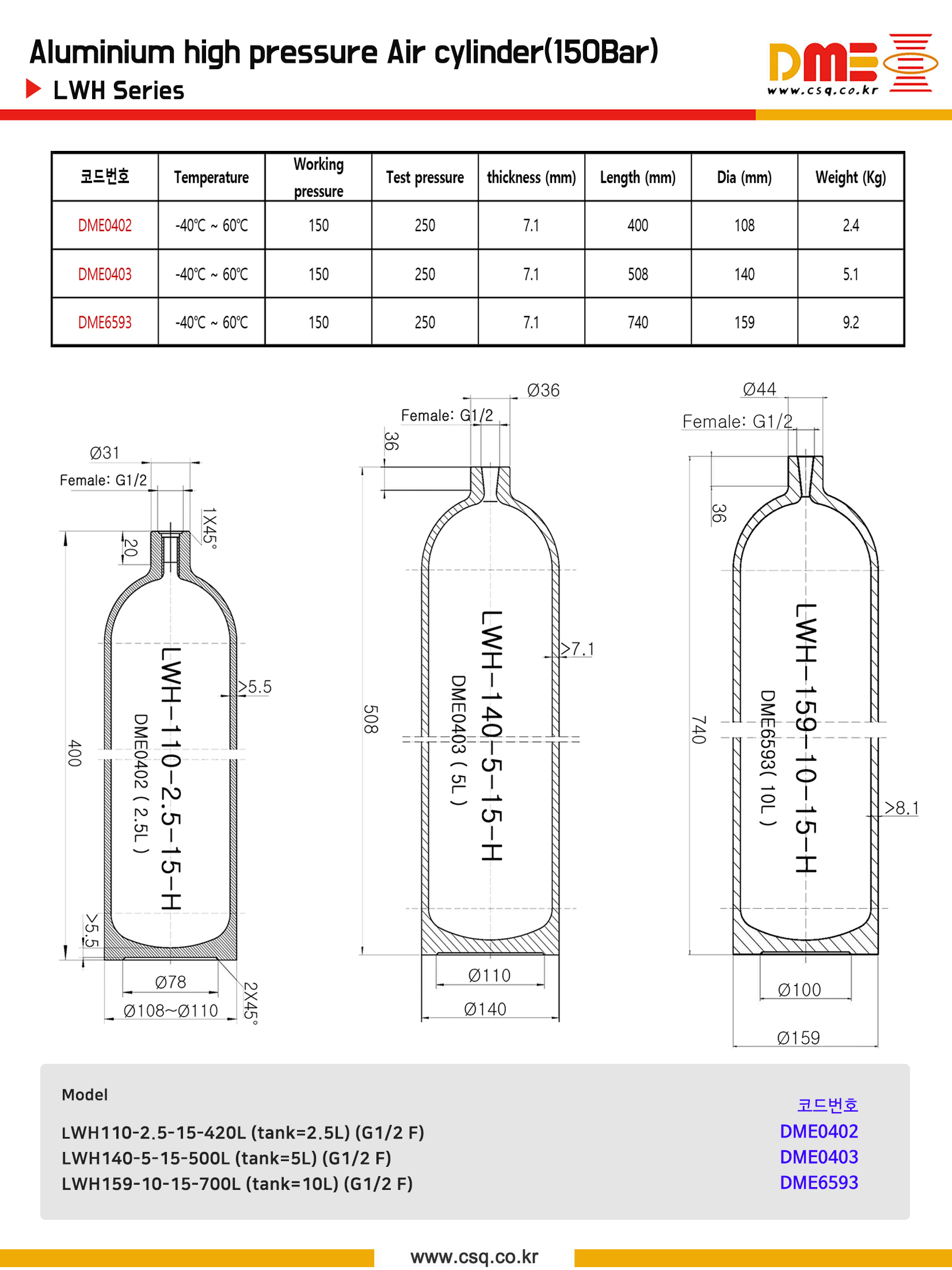 LWH110 LWH140 LWH159 LWI only Aluminium high pressure cylinder High ...