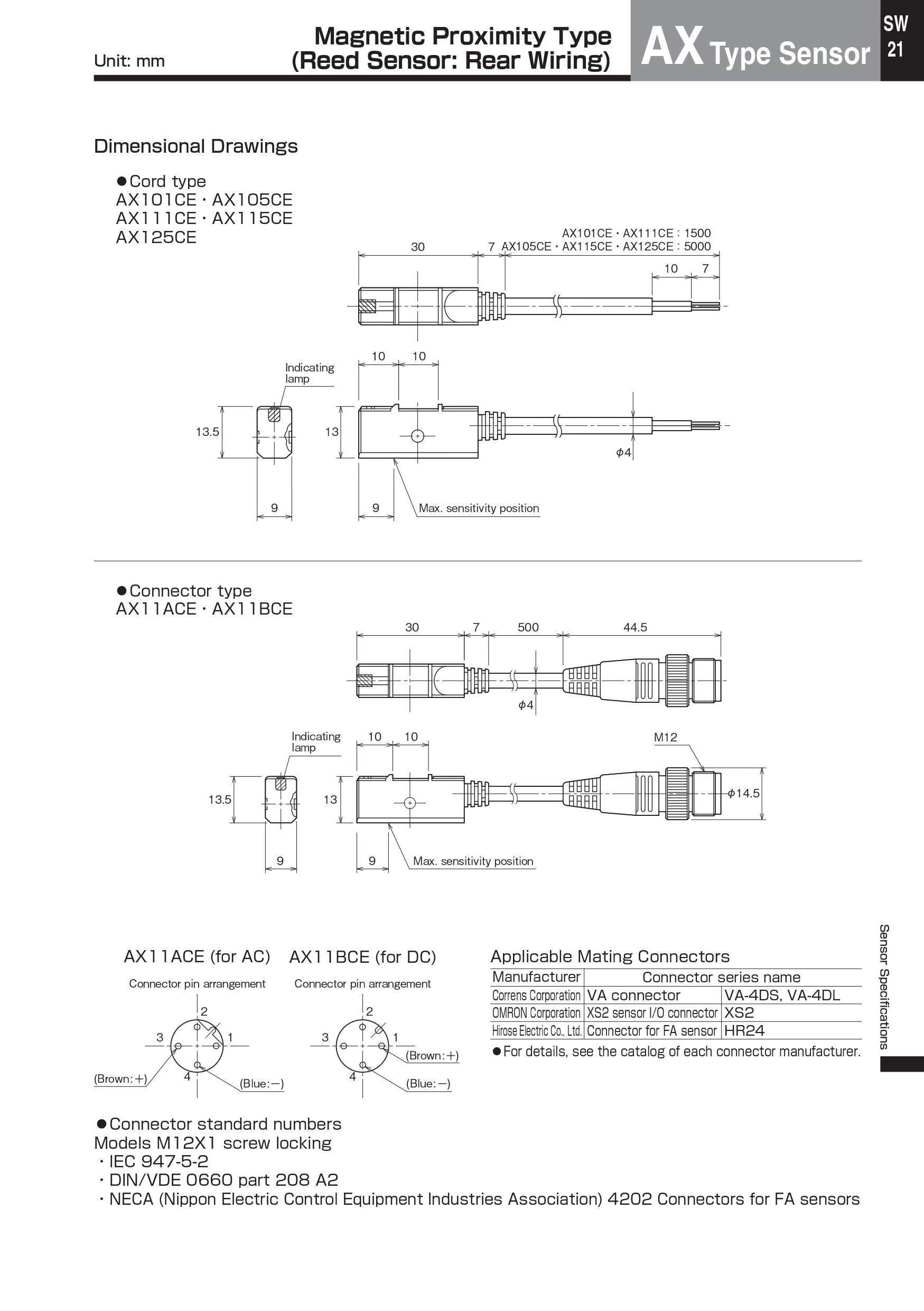 AX115CE AX111CE AX105CE AX201CE AZ215WCE AZ135CE SW TAIYO Magnetic ...