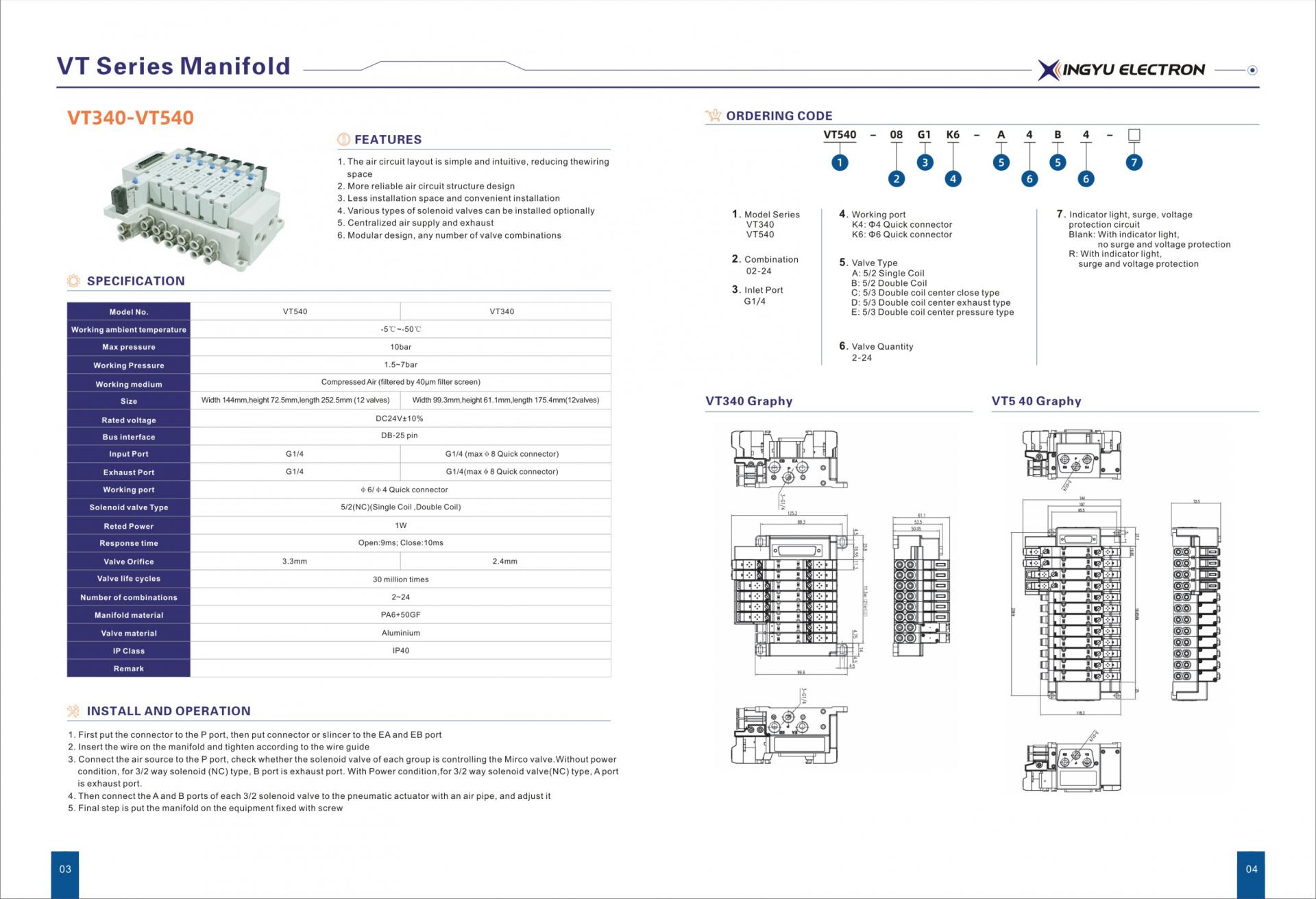 VT340 VT540 5/2waySolenoid Valve Manifold(same VV3Q21/QV1000) (same ...