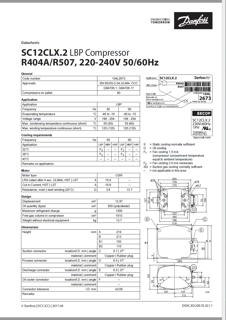 [Danfoss] 1/2마력 콤프레셔 SC12CLX.2 : 뉴비스