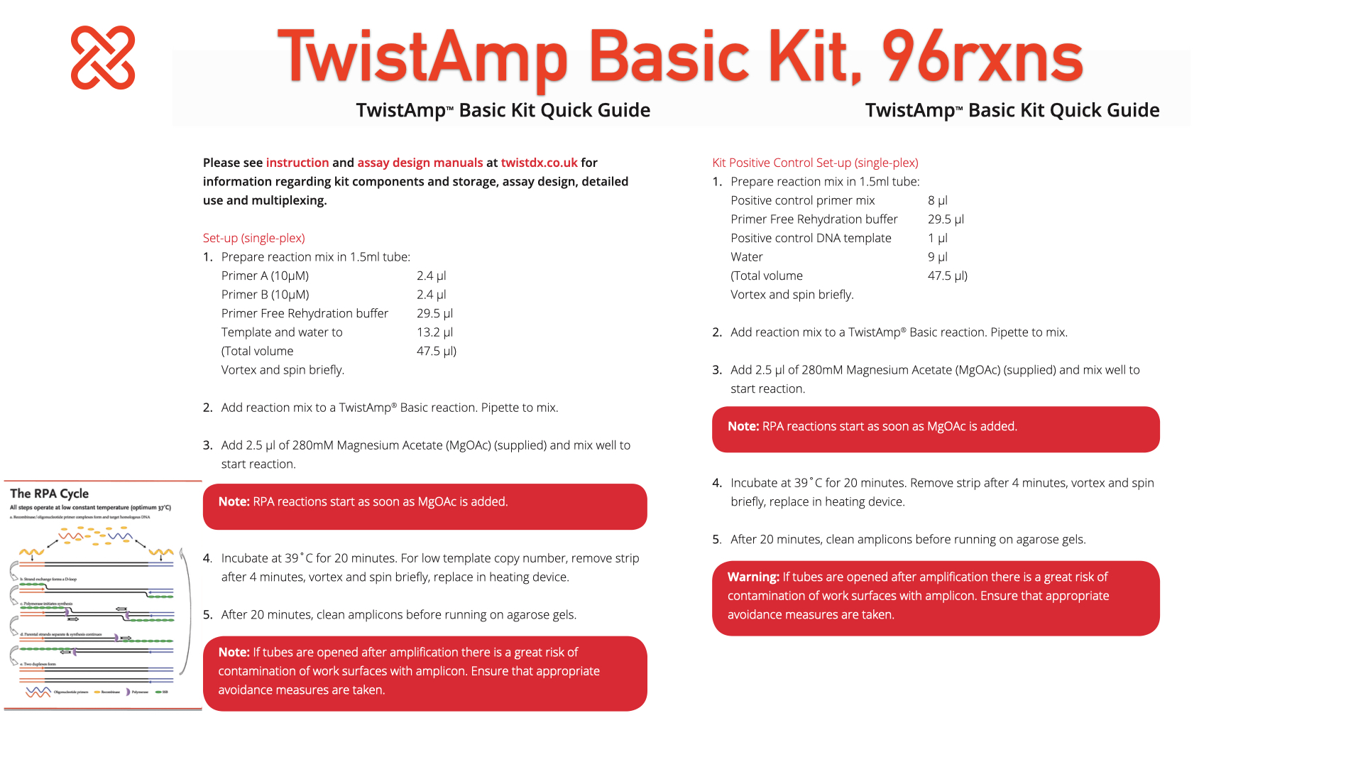 RPA Isothermal - TwistAmp Basic Kit, 96reactions(1kit) + One or 10uL or ...
