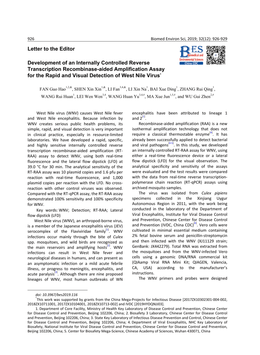 Development of an Internally Controlled RT-RAA Assay for the Rapid and ...