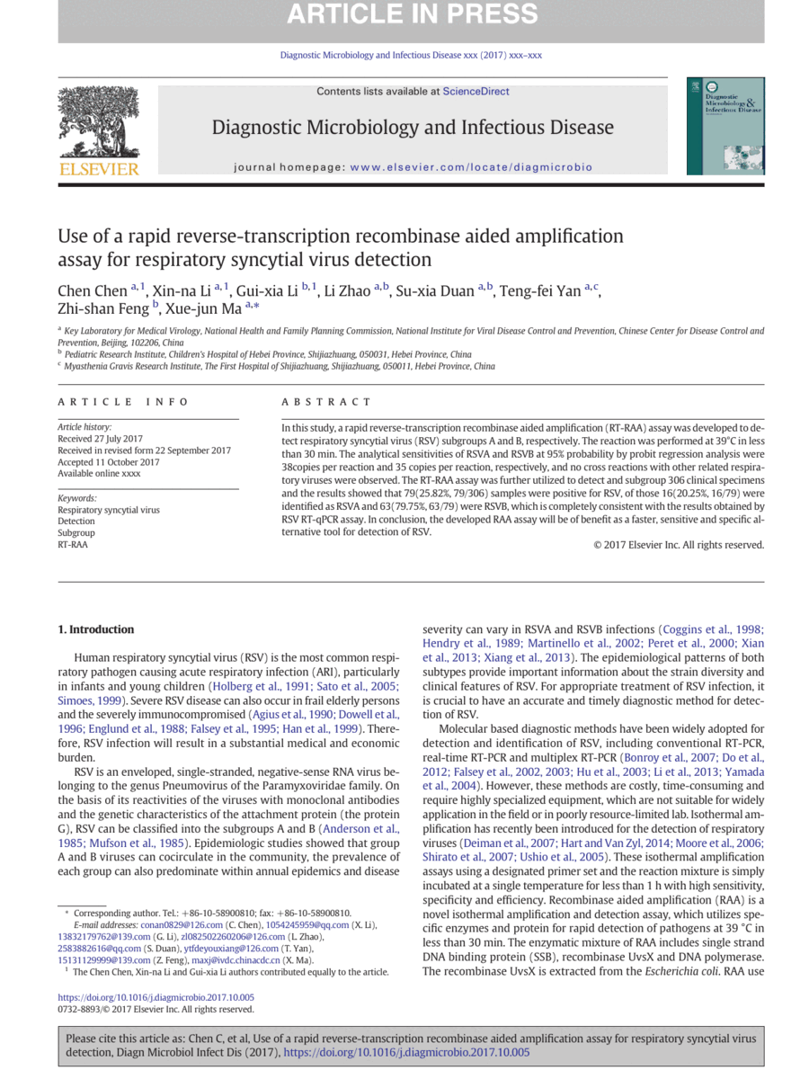 Use of a rapid reverse-transcription recombinase aided amplification(RT-RAA) assay for ...