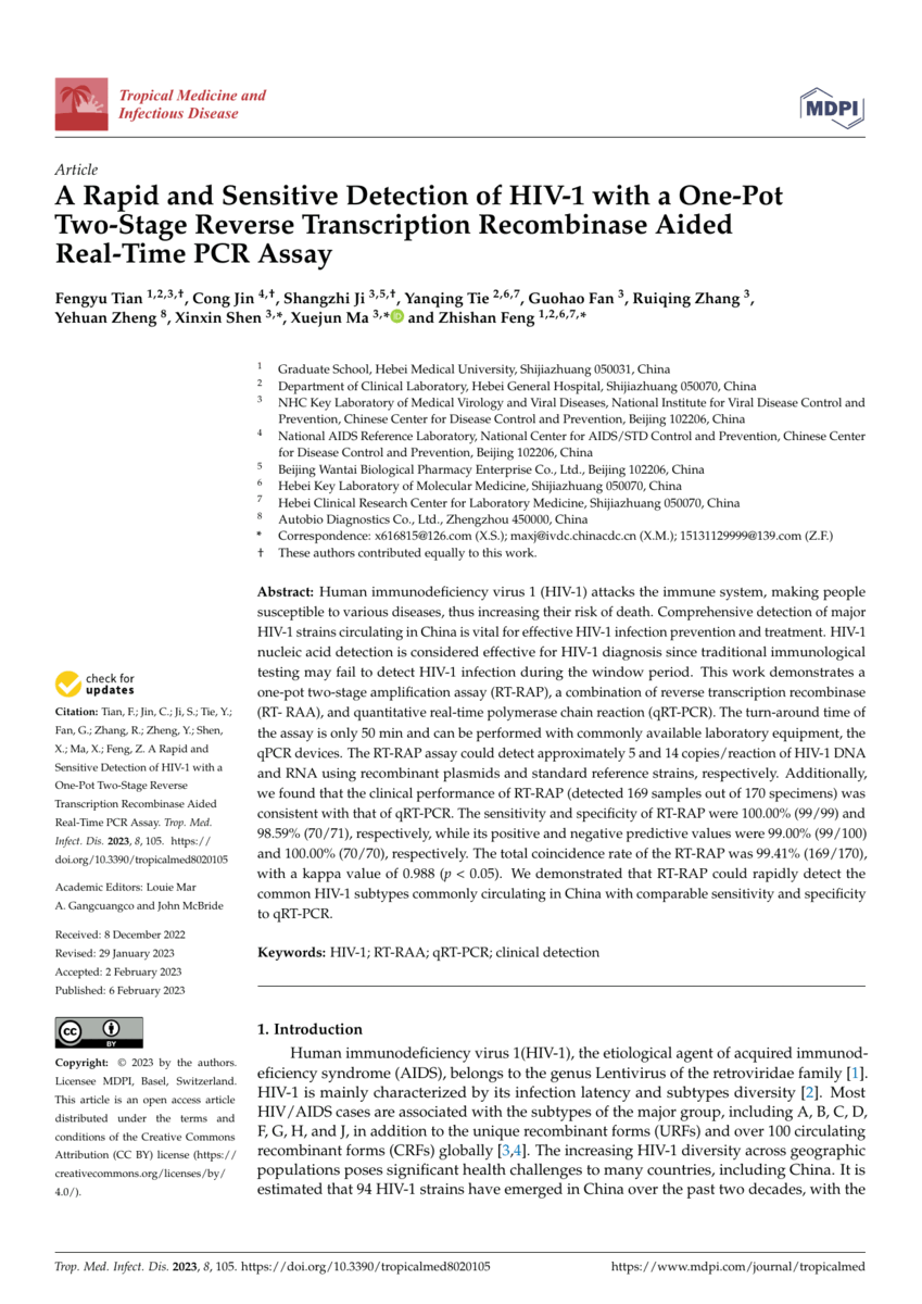 A Rapid and Sensitive Detection of HIV-1 with a One-Pot Two-Stage Reverse Transcription ...