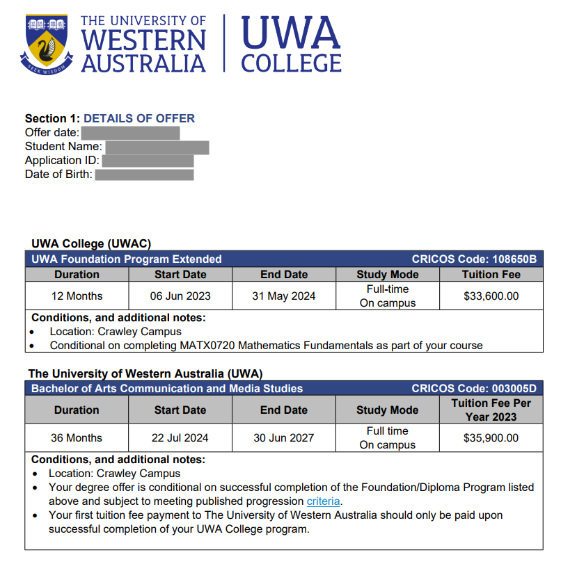 조O혜님, UWA College 오퍼레터 발행되었습니다. ^^ : 호주유학전문 호주유학클럽 수속진행상황