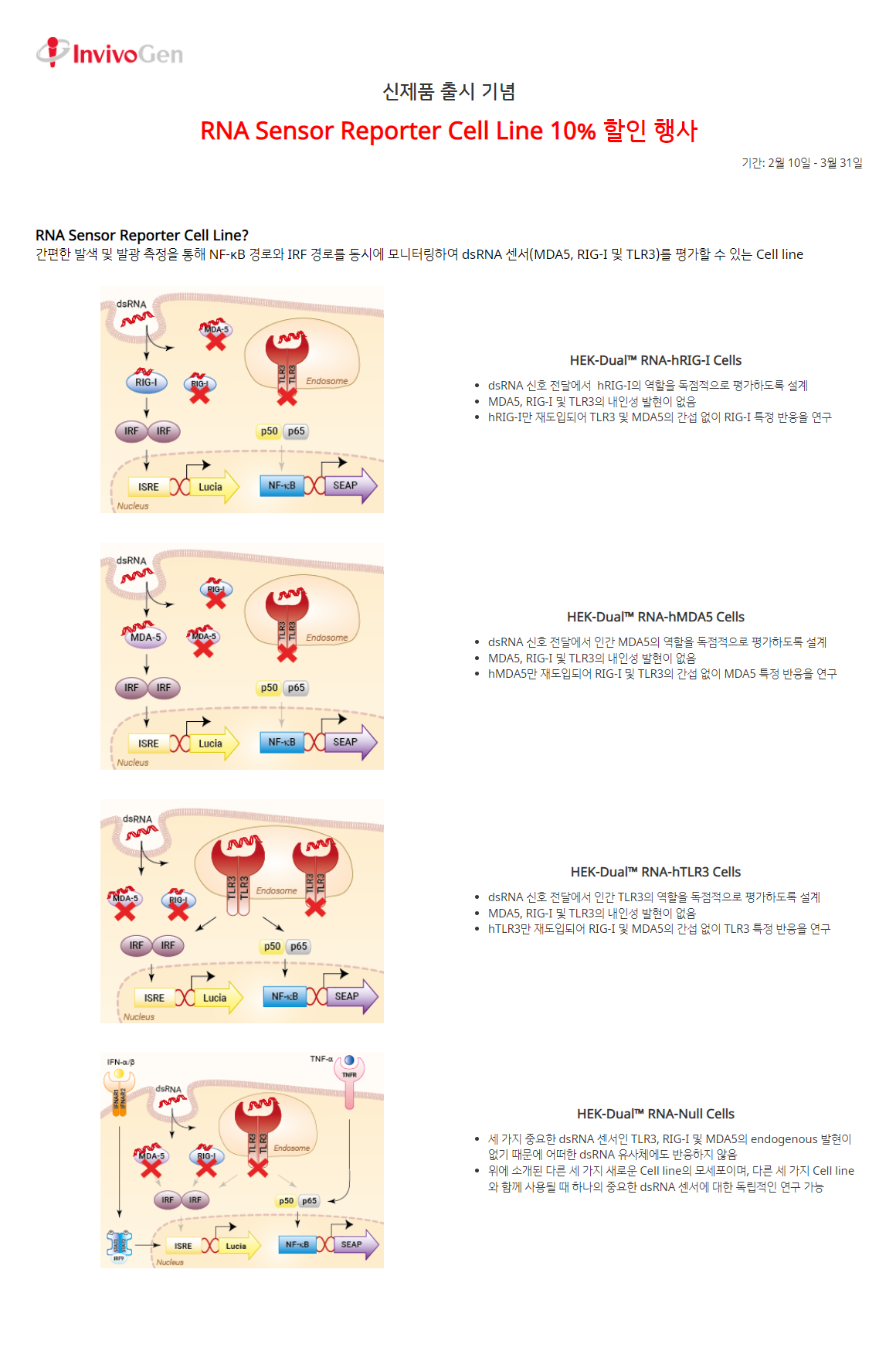 [InvivoGen] Cell line 신제품 10% 할인 행사 [25.02.10~25.03.31] : 행사정보