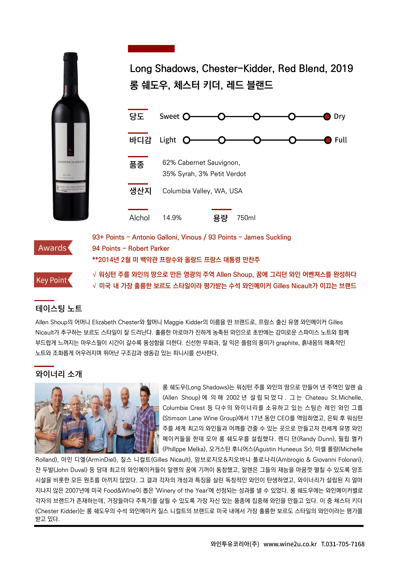 Long Shadows Chester-Kidder Red Blend 롱 쉐도우 체스터 키더 레드 블랜드