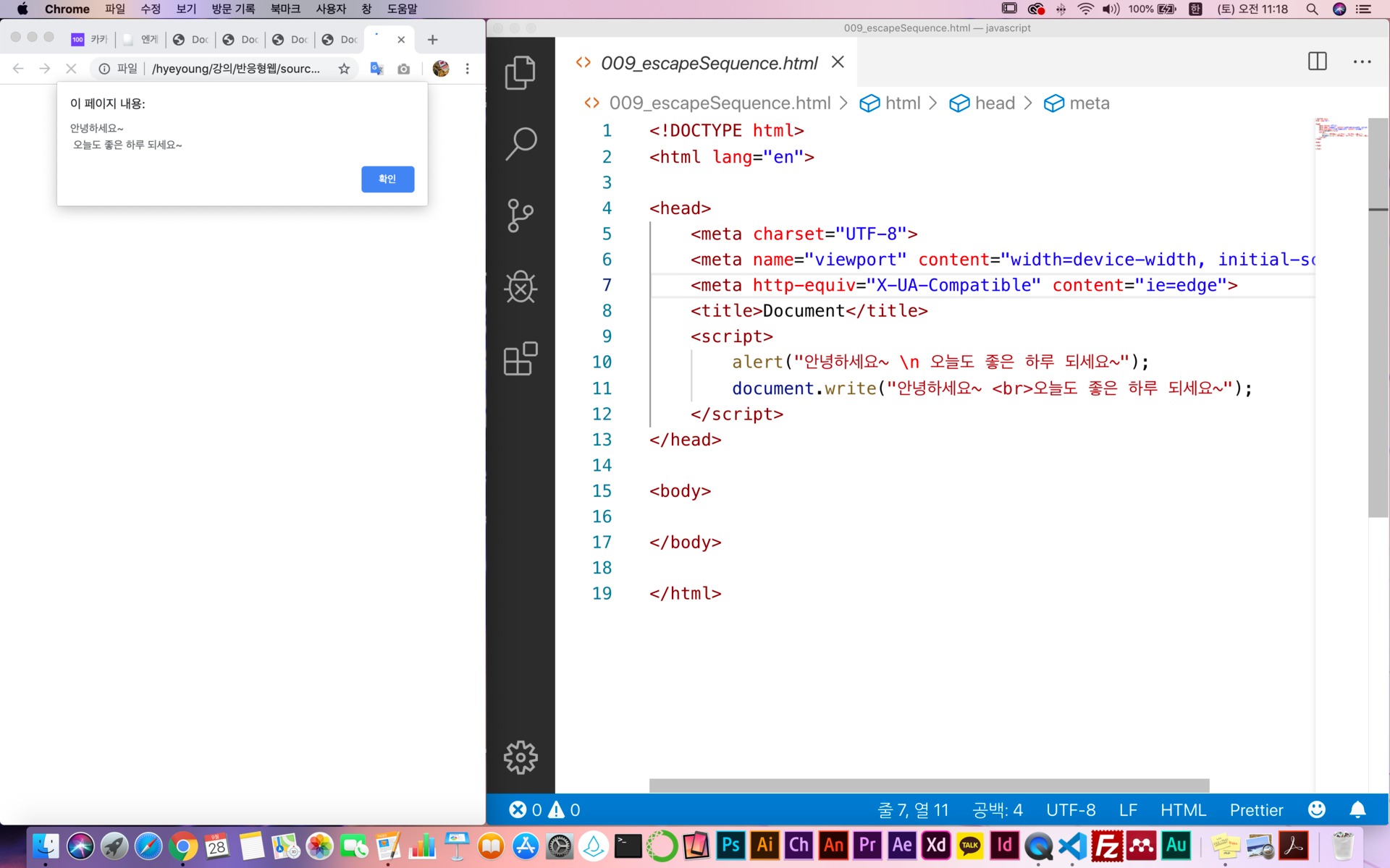 자바스크립트 기초 오늘의 마늘미션 009 데이터타입 이스케이프 문자 Number String Boolean Library