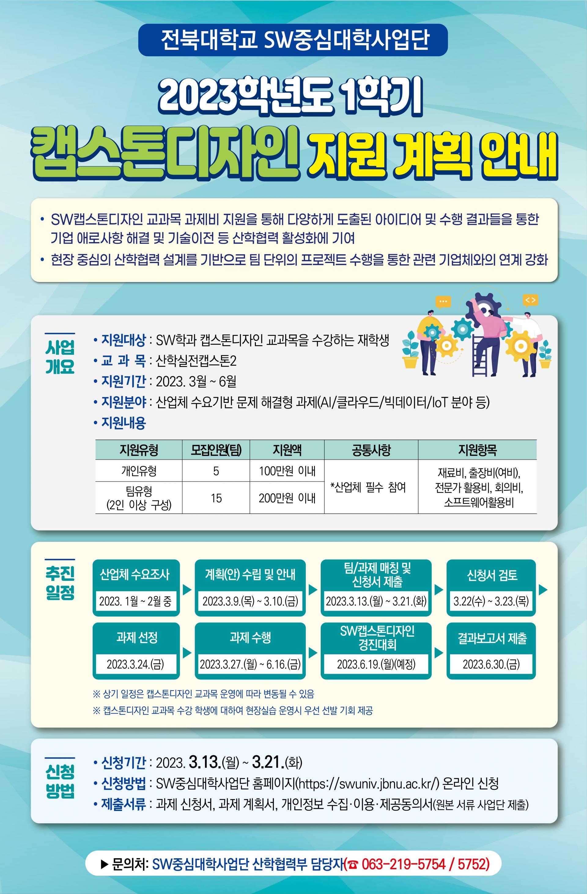 2023학년도 1학기 캡스톤디자인 지원 안내(3.13.(월) ~ 3.21.(화)) : SW중심대학협의회(소프트웨어중심대학협의회)