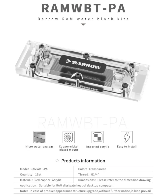 Barrow RAM water block kits RAMWBT-PA : Monstargear