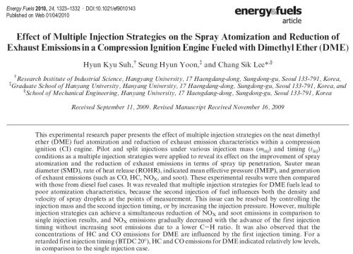 [2010]H K Suh, S H Yoon, C S Lee, "Effect of multiple injection ...