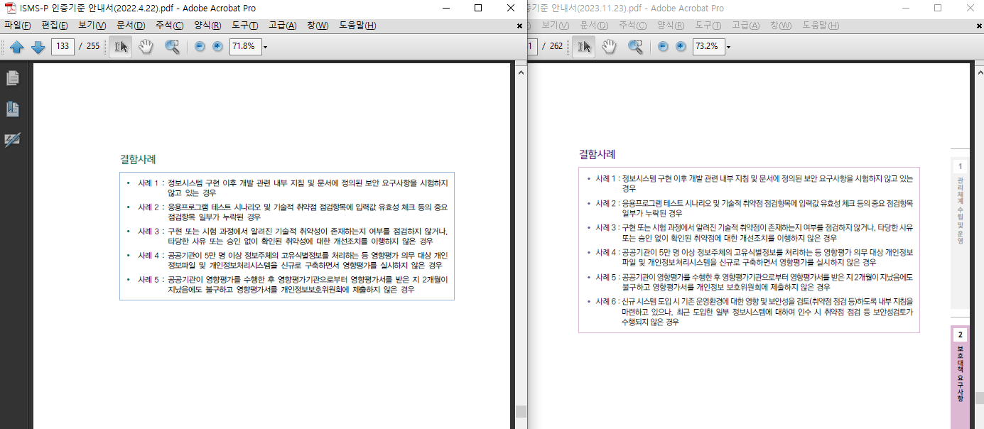 정보보호 및 개인정보보호 관리체계(ISMS-P) 인증기준 안내서(2023. 11.) : [2022. 4. 22 ] VS [2023. 11.23.] : CELA