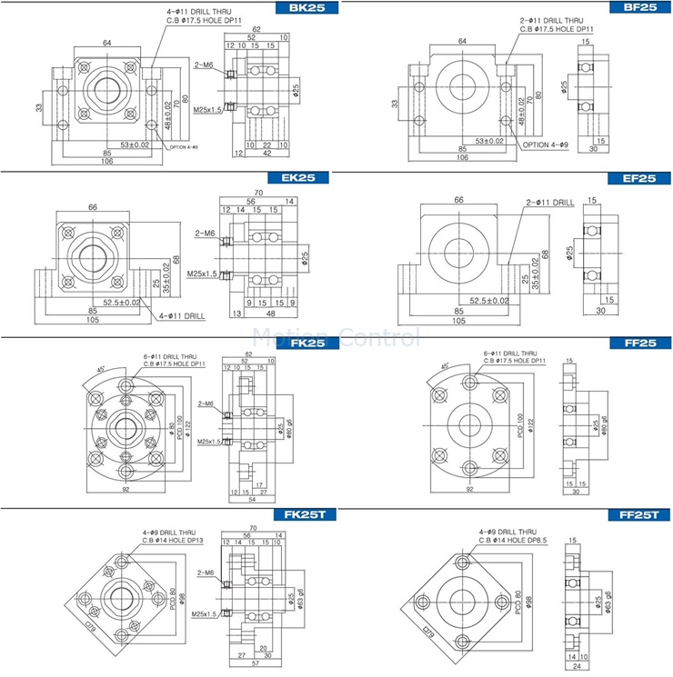 BSQ(비에스큐) 국산 서포트 유니트 BK25 (고정측) BF25 (지지측) 각형 볼스크류 고정 국산 볼스크류 서포트유니트 ...