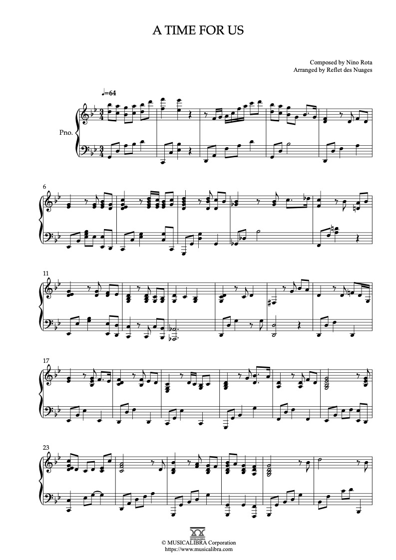 [PIANO SOLO 악보] A Time for Us 피아노 편곡 악보 : Musicalibra Korea