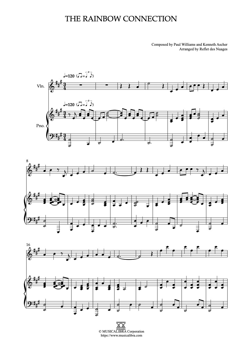 [DUET SHEET MUSIC] The Rainbow Connection - Violin and Piano Chamber ...