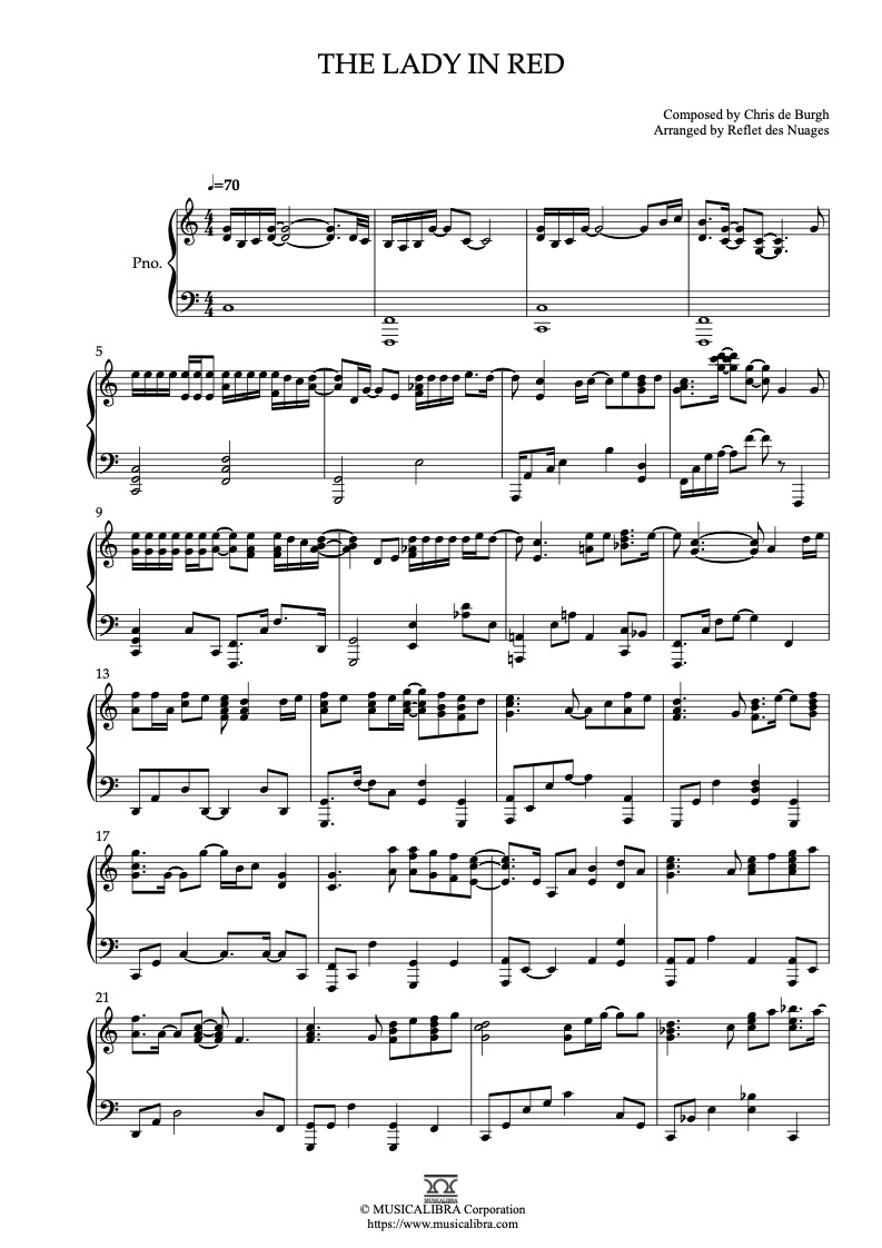 [PIANO SOLO SHEET MUSIC] The Lady in Red : MUSICALIBRA