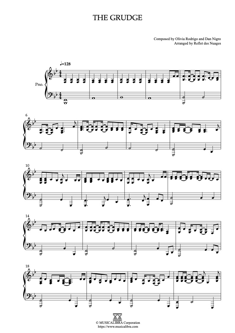 [PIANO SOLO SHEET MUSIC] the grudge : MUSICALIBRA