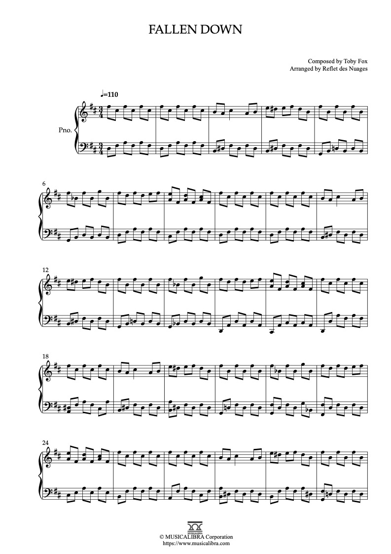 [PIANO SOLO 악보] Fallen Down(Undertale) 피아노 편곡 악보 : MUSICALIBRA KOREA